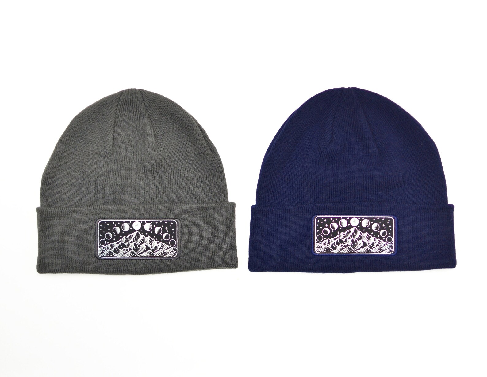 Silver Mountain and Moon Phase Beanie - Alpine Beanie - Nature Beanie ...