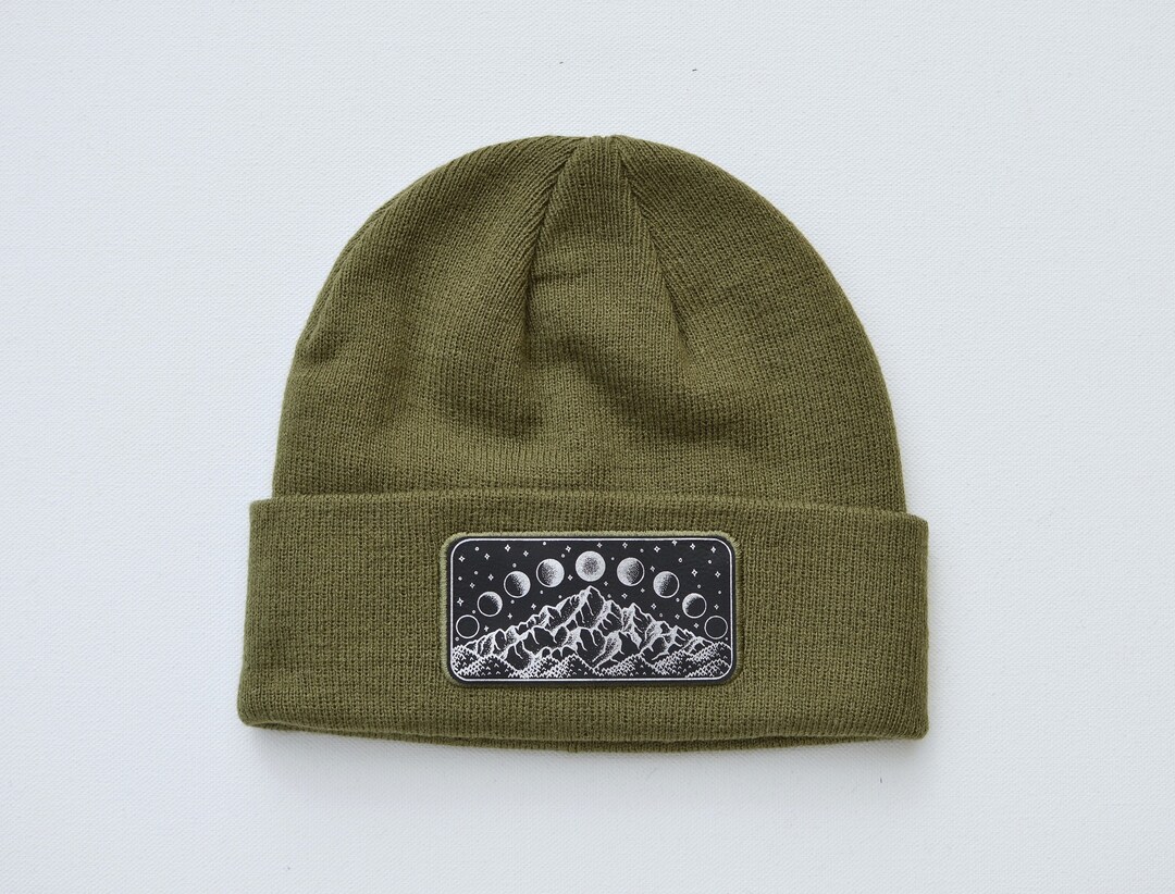 Silver Mountain and Moon Phase Beanie - Alpine Beanie - Nature Beanie ...
