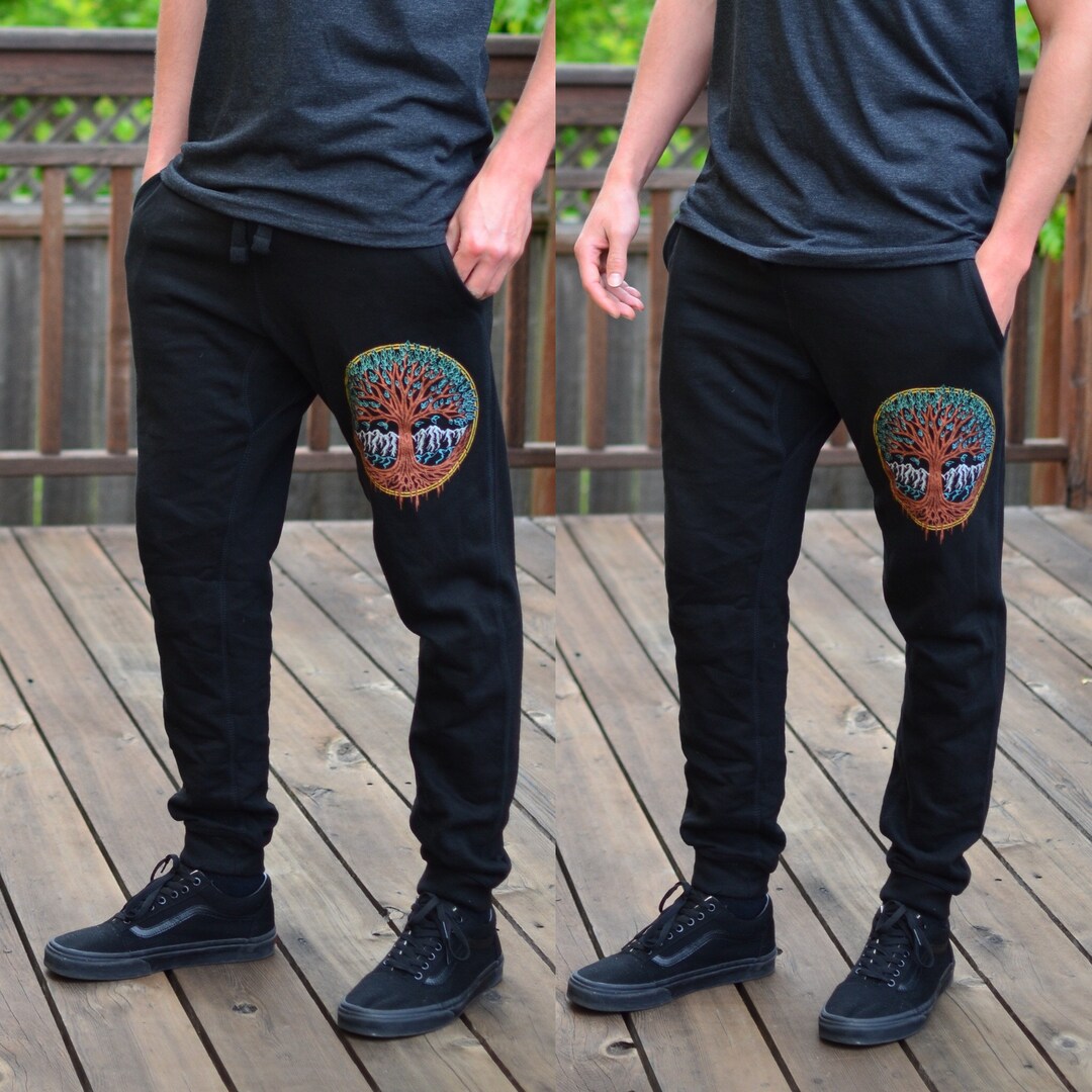 Metallic Tree of Life Joggers - Black Jogger Sweatpants - Tree Joggers ...
