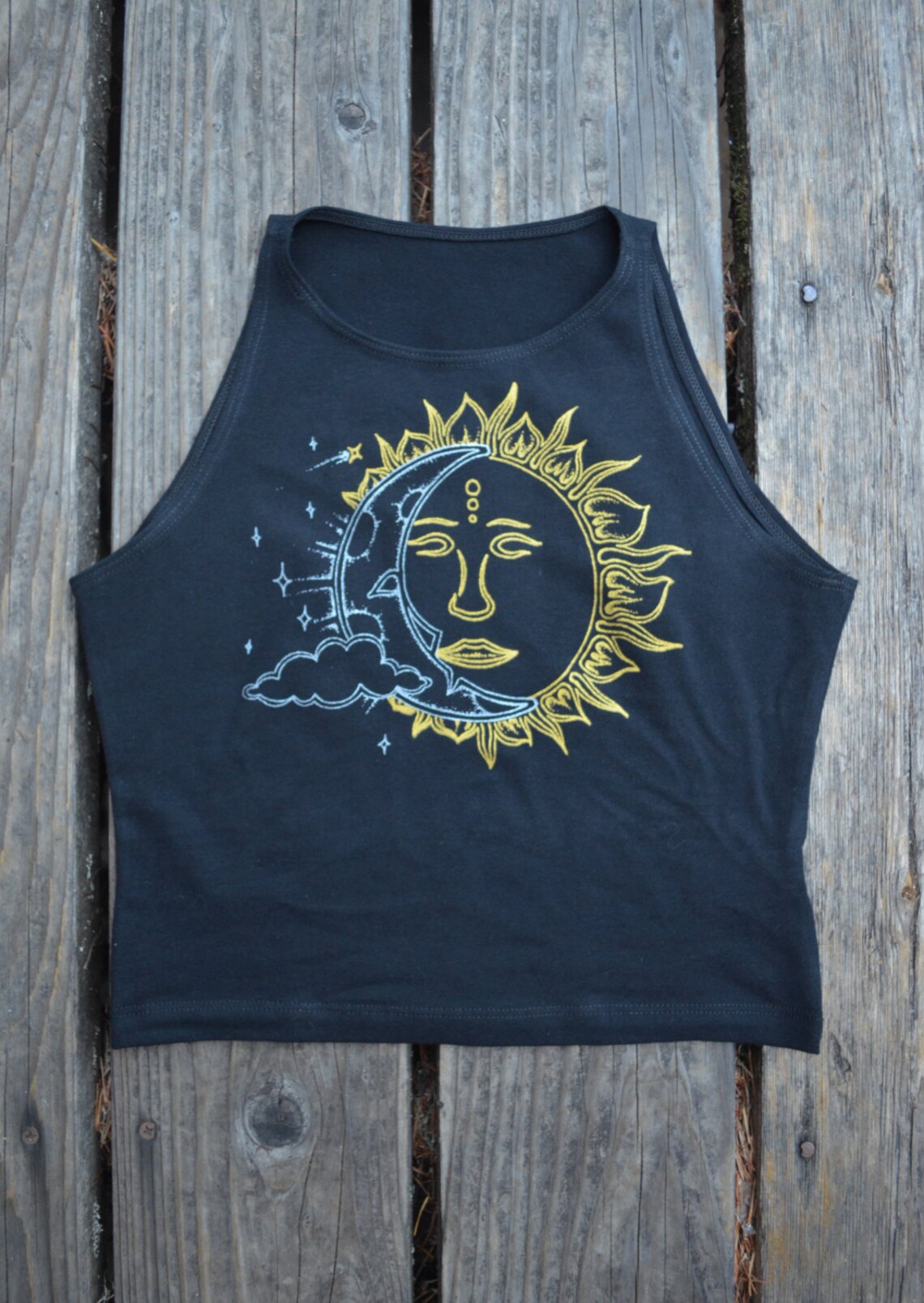 Sun and Moon Handmade Fitted Crop Top Sacred Geometry Yoga - Etsy