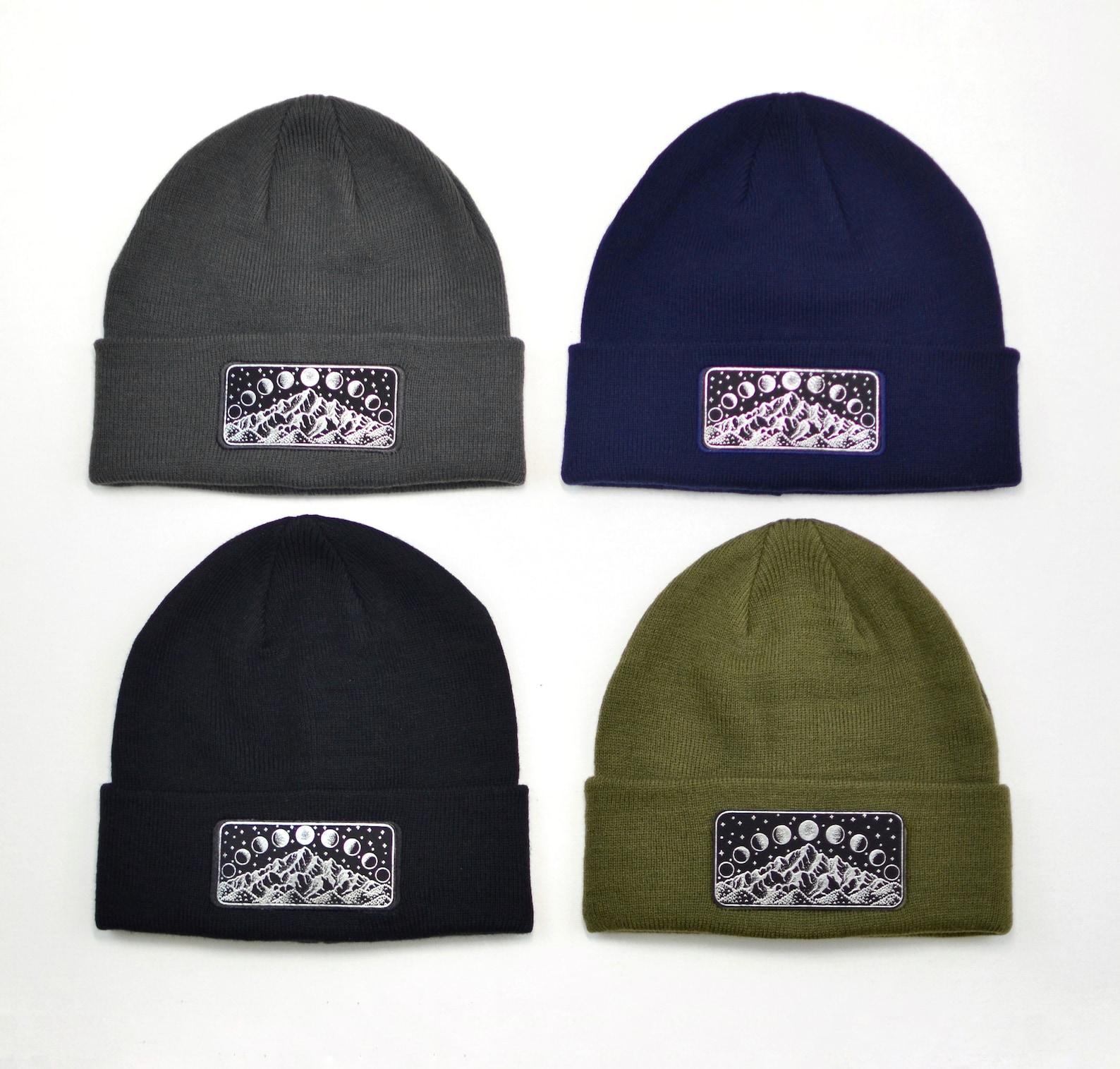 Silver Mountain and Moon Phase Beanie - Alpine Beanie - Nature Beanie ...
