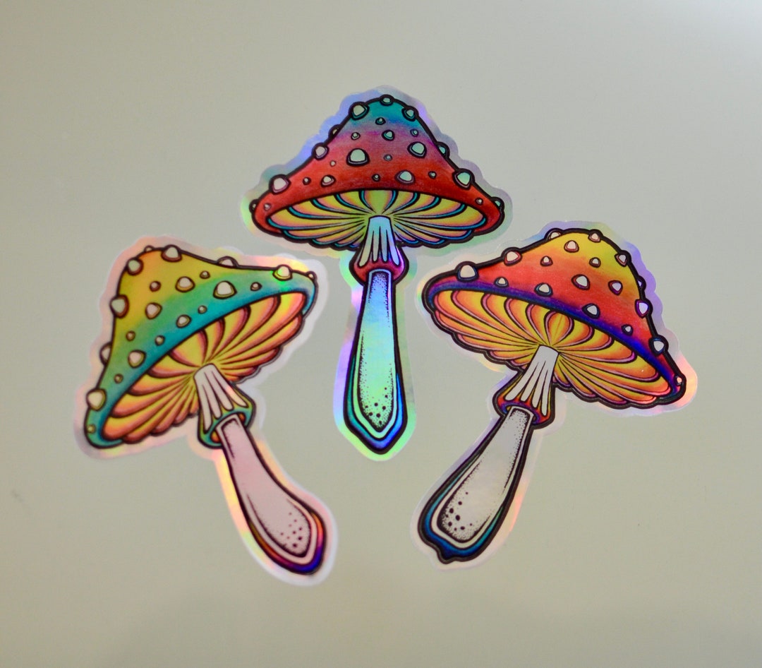 Hand Drawn Holographic Mushroom Sticker Pack - Mushroom Decal - iPhone ...