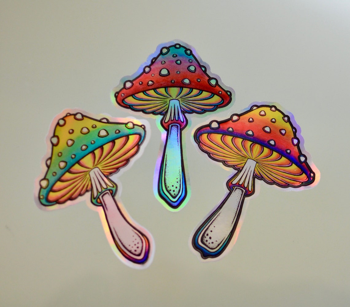 Hand Drawn Holographic Mushroom Sticker Pack Mushroom Decal - Etsy