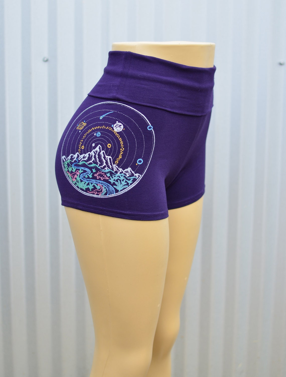 Dinosaur Space Yoga Shorts Solar System Yoga Shorts Dino - Etsy