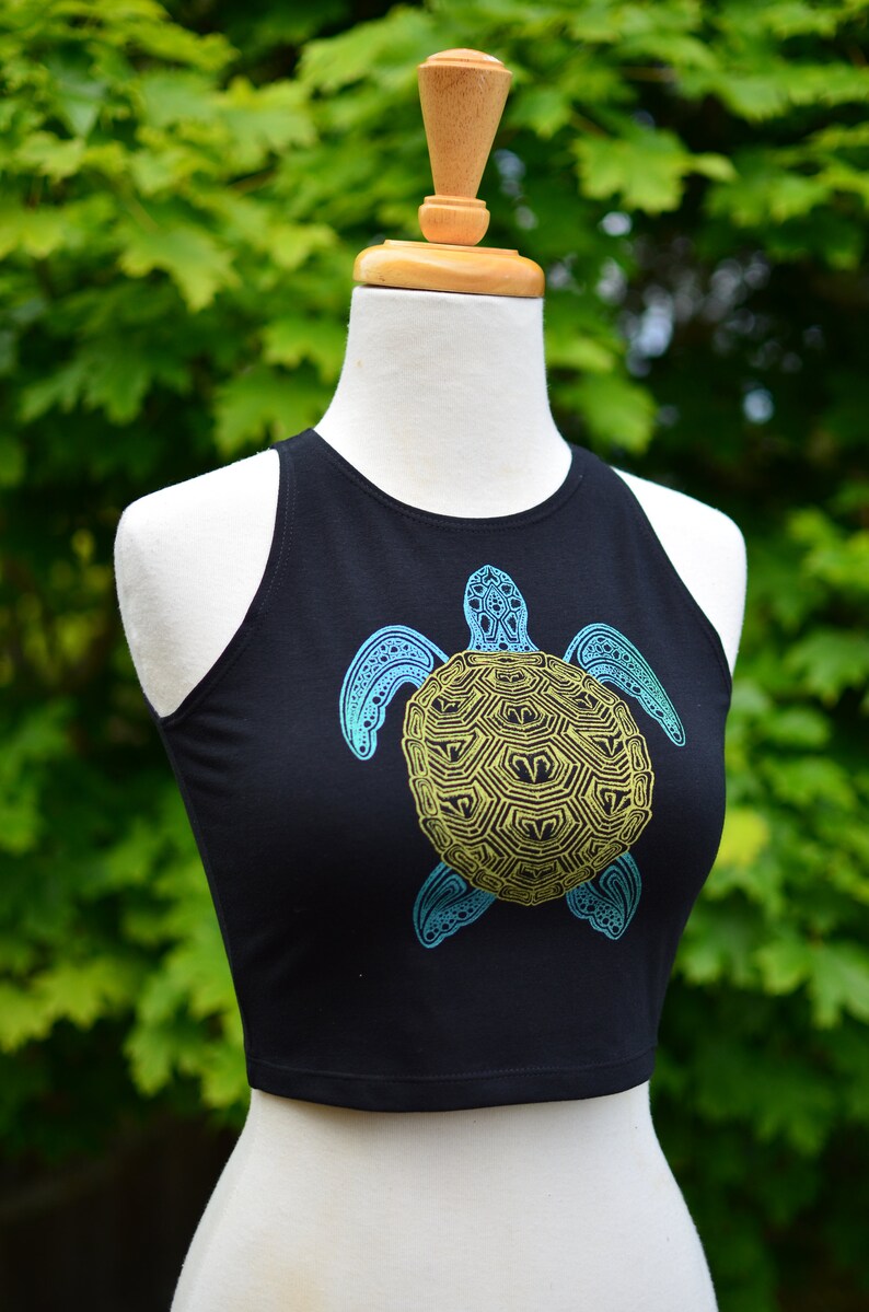 Geometric Sea Turtle Crop Top Yoga Crop Top Festival Crop - Etsy