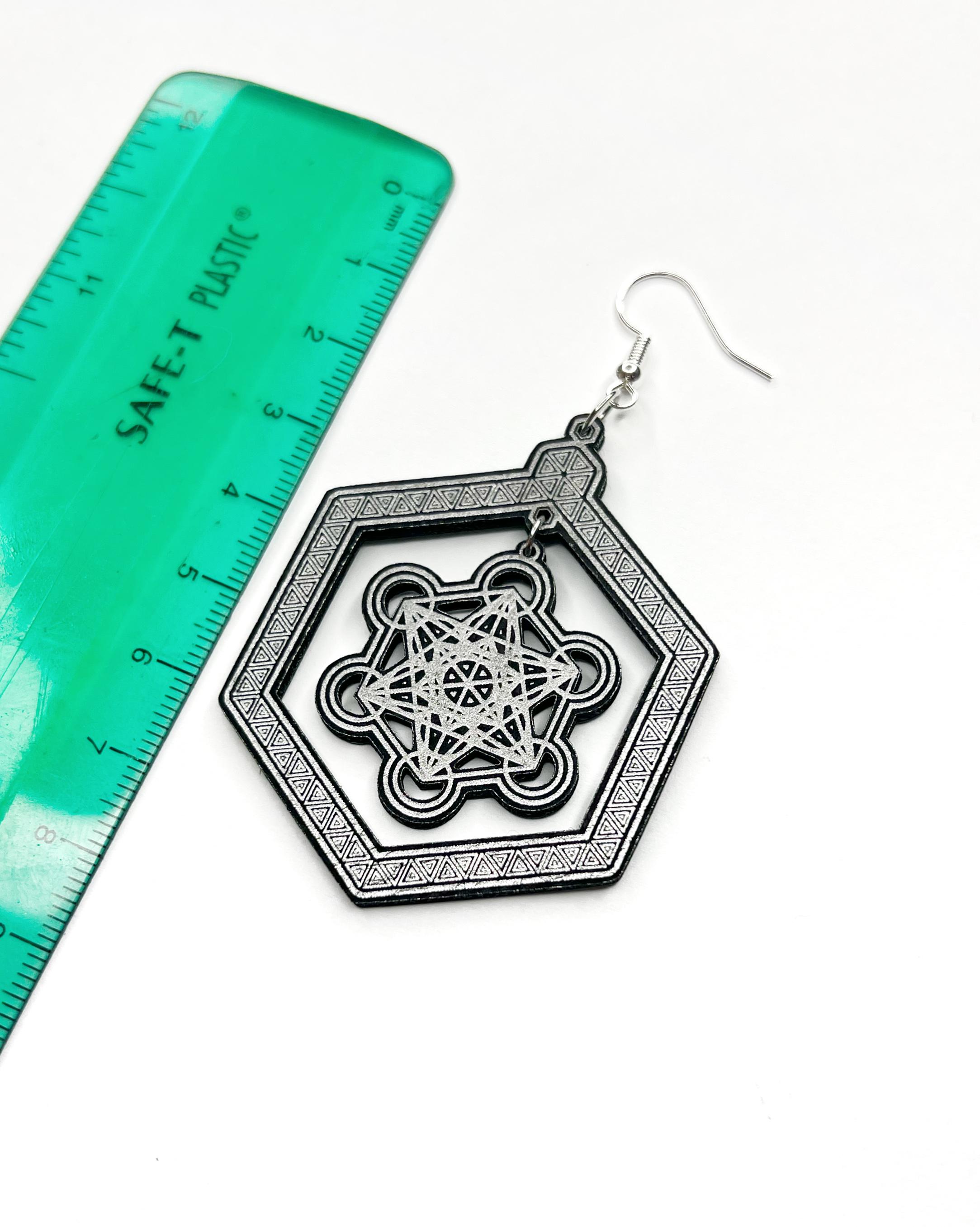 Metatron's Cube Earrings - Sacred Geometry Festival Jewelry - Sterling ...