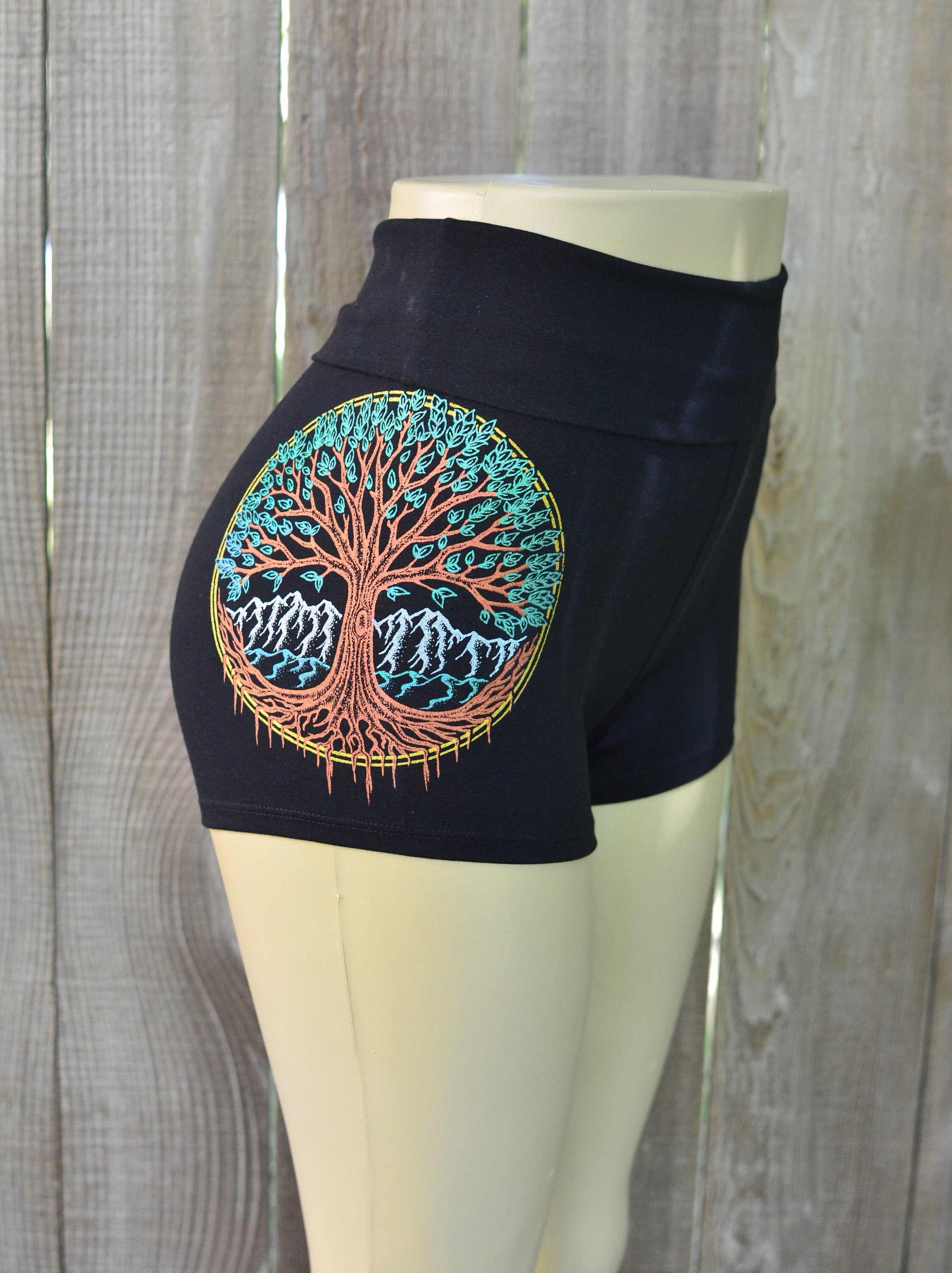 Metallic Tree of Life High Waisted Hot Shorts - Women's Yoga Shorts ...