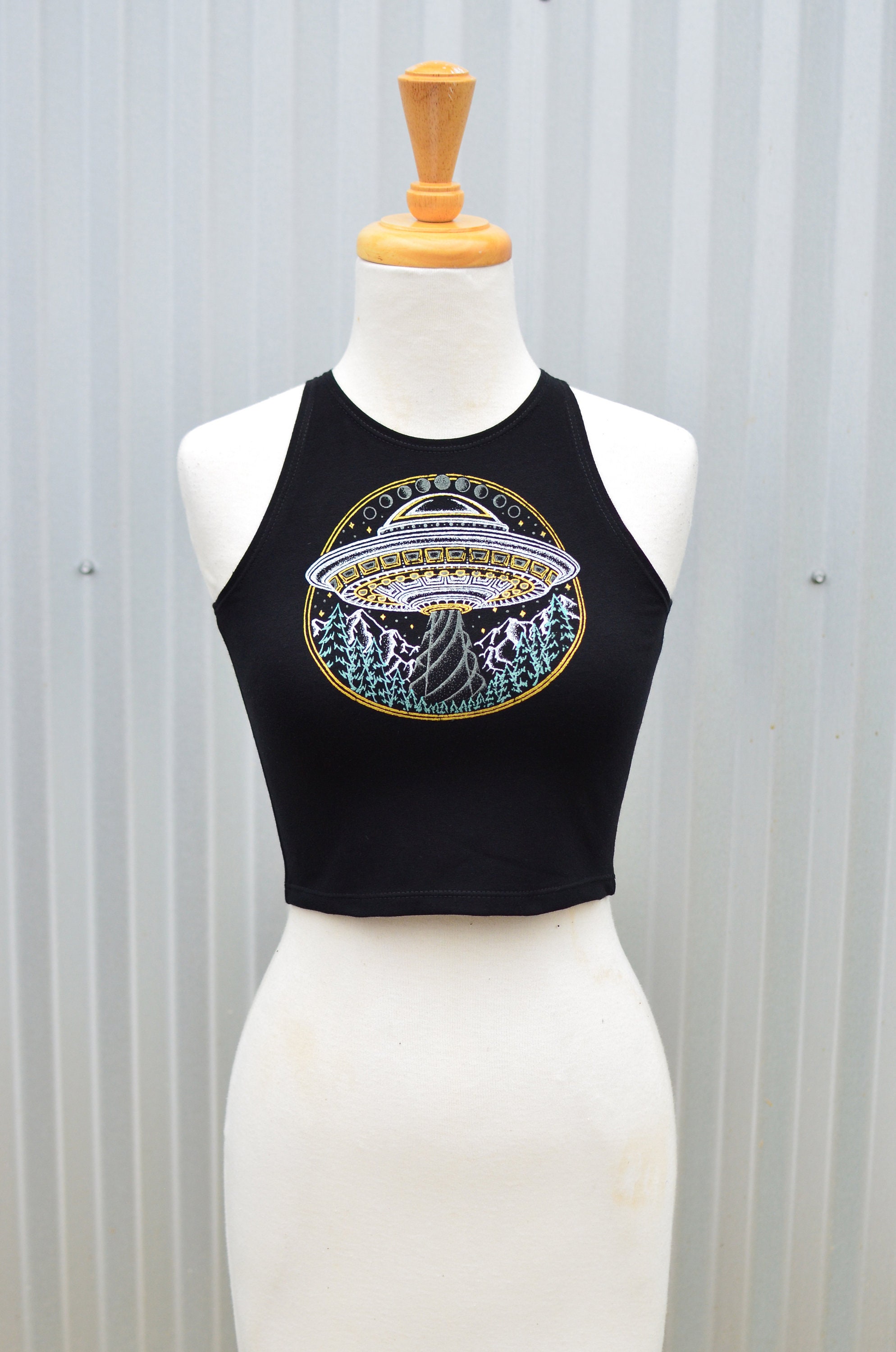 Glow in the Dark Alien UFO Crop Top Black Crop Top | Etsy