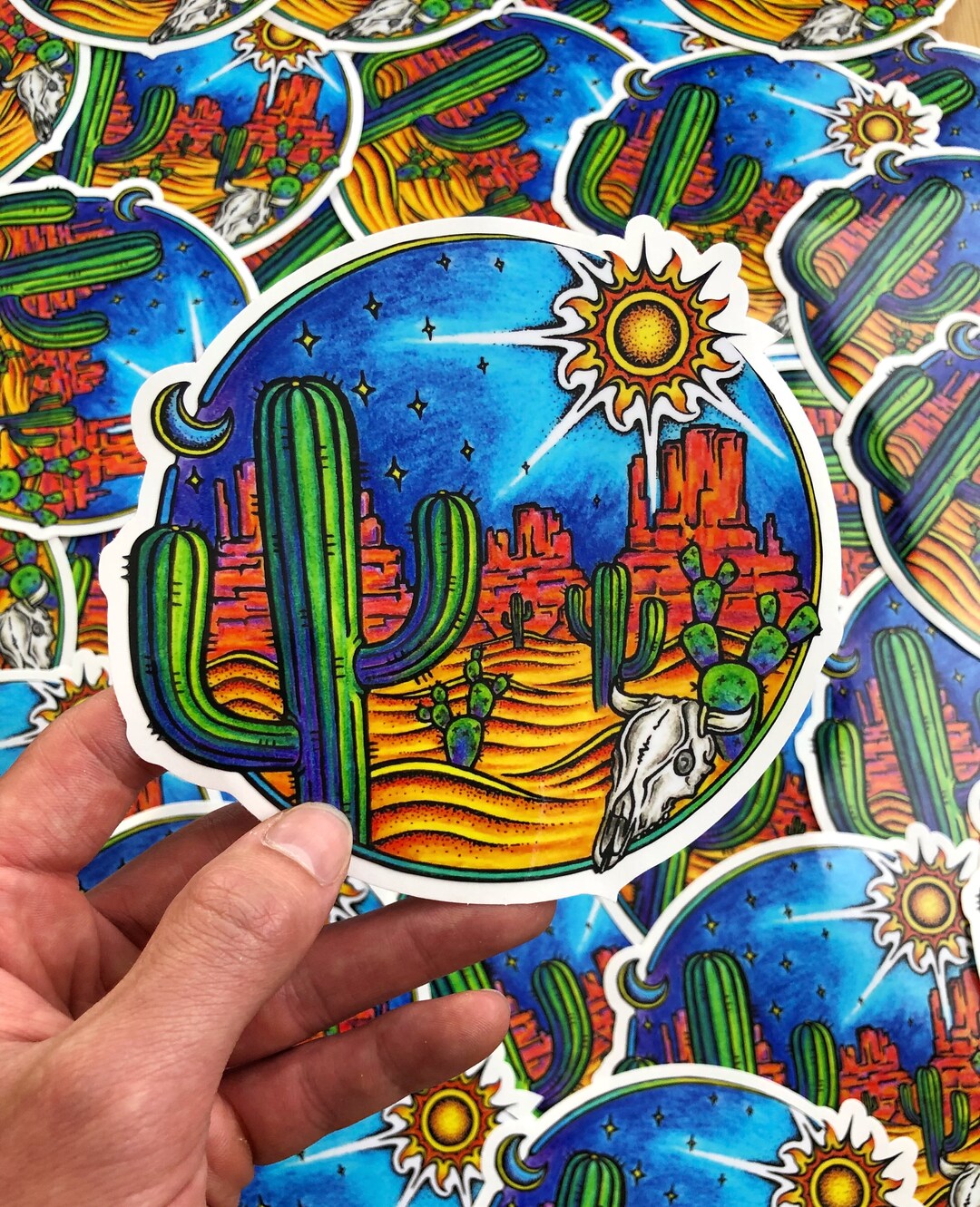 Hand Drawn Desert Cactus Sticker - Nature Sticker - Sun Sticker ...