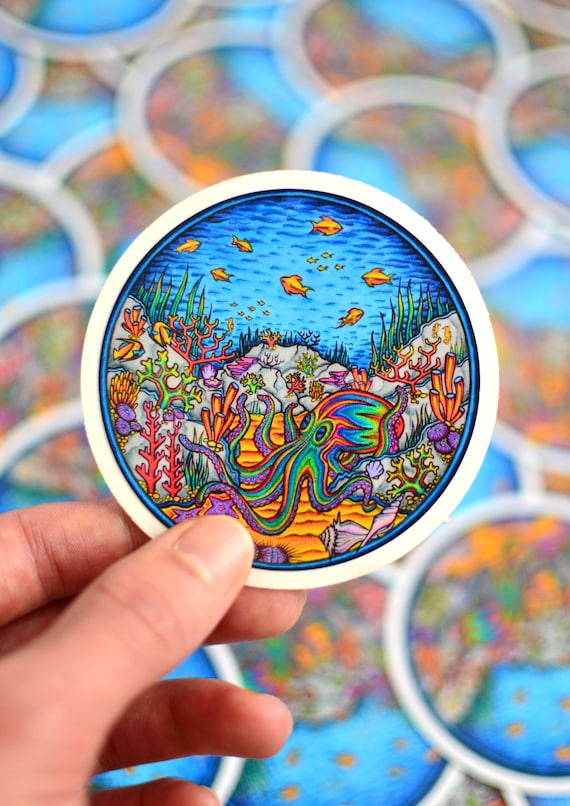 Hand Drawn Octopus Sticker Coral Reef Sticker Ocean - Etsy