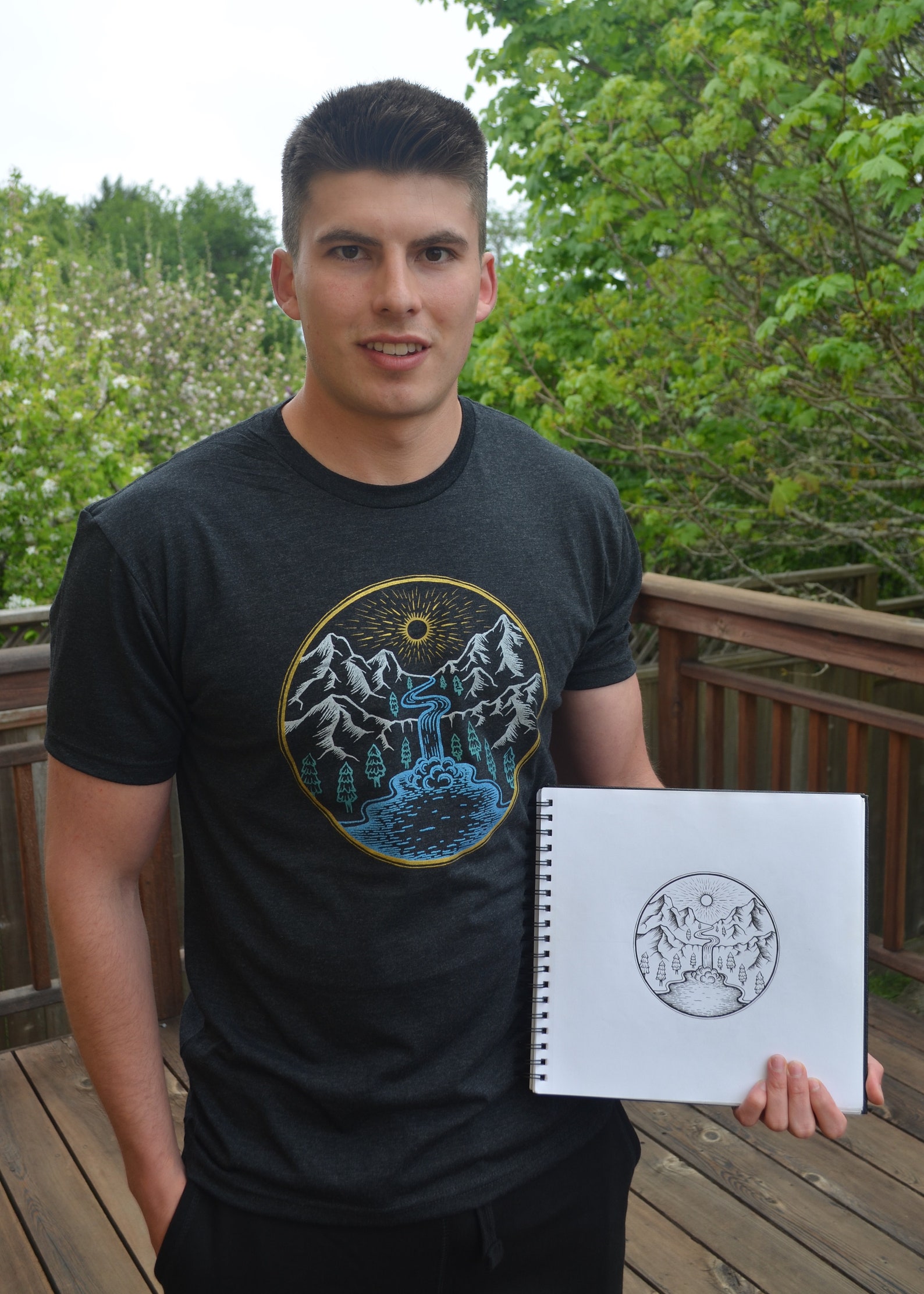 Mountain Waterfall Mens T Shirt Nature Shirt Mens Black | Etsy