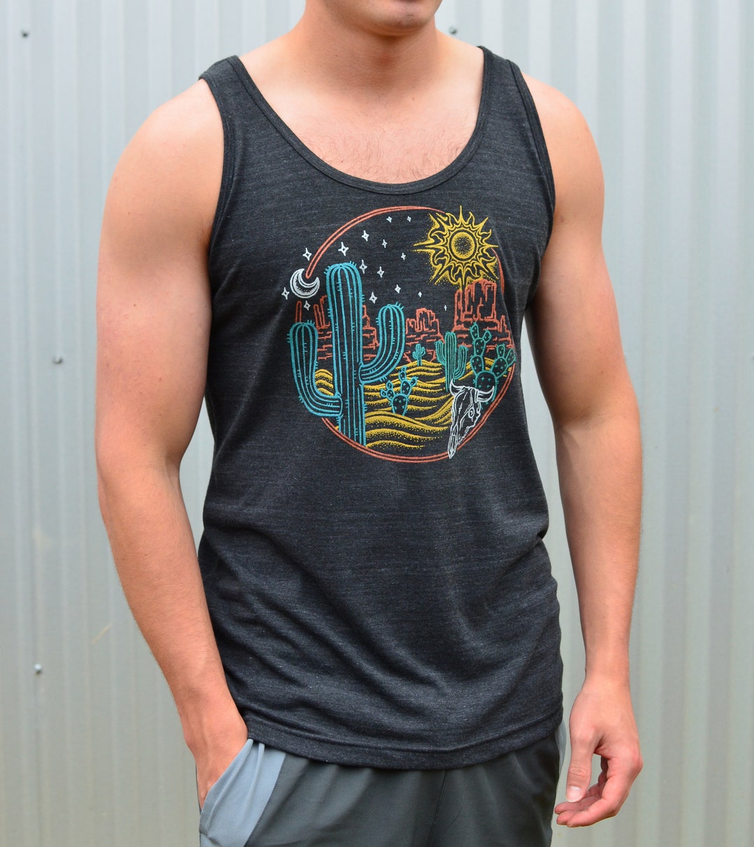 Desert Cactus Mens Tank Top - Desert Tank Top - Mens Black Tank Top ...
