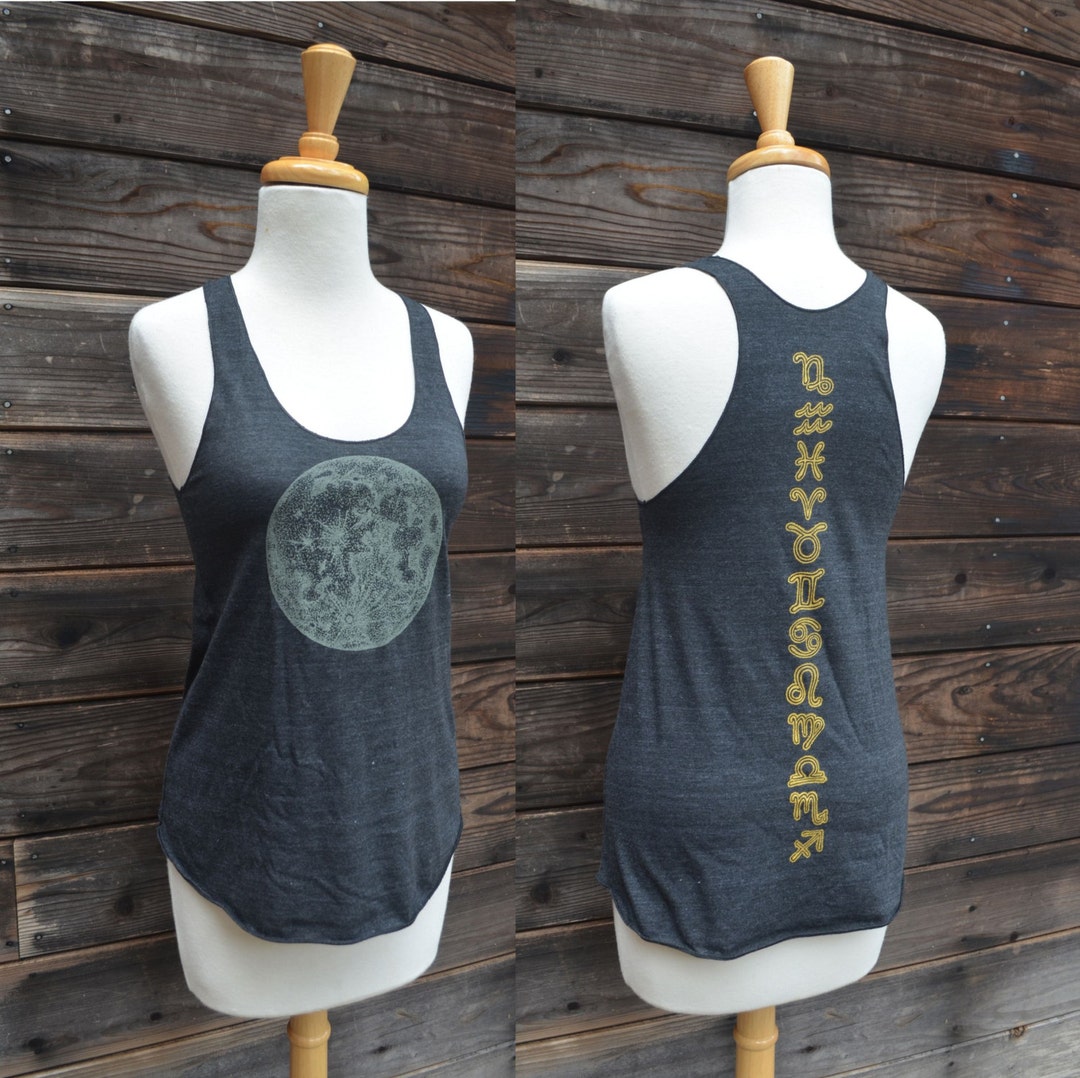 Glow in the Dark Full Moon Racerback Tank Top - Gold Zodiac Tank Top ...