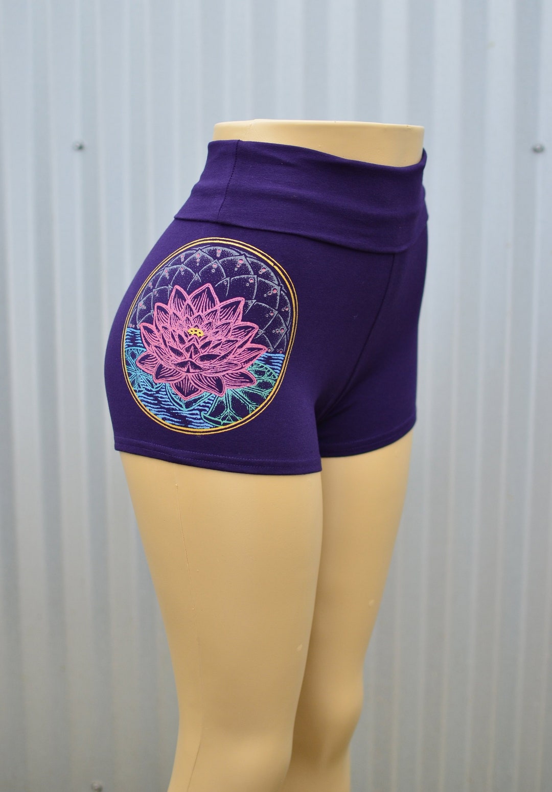 Lotus Flower Yoga Shorts - Water Lilly Shorts - Women's Festival Shorts ...