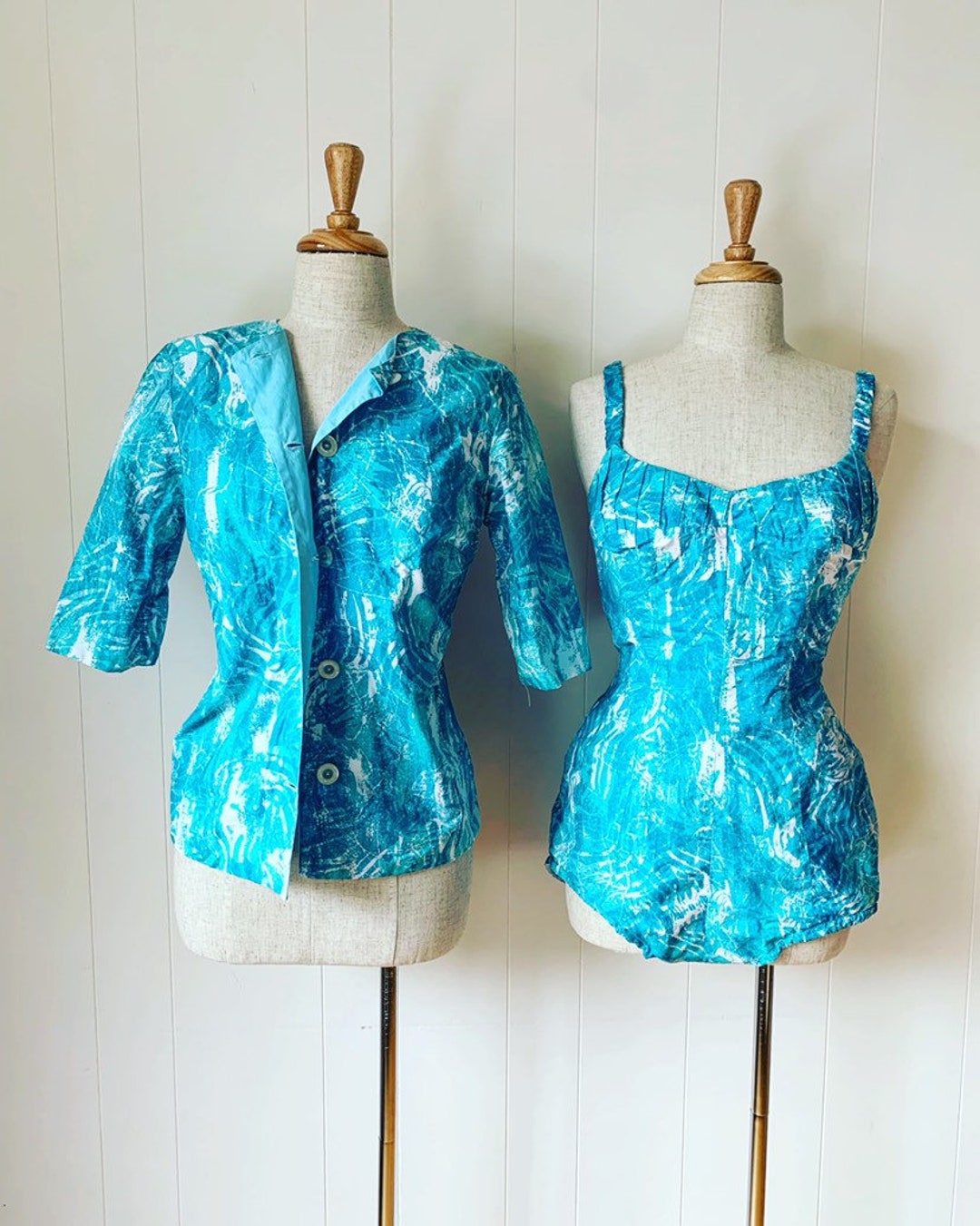 1950s Cotton Bathers Zip Back Boned Bust and Coverall Set - Etsy