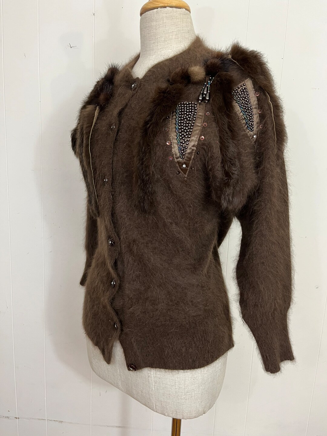 A Mega Fluffy Angora Beaded 1980s Batwing Cardigan With Fur - Etsy