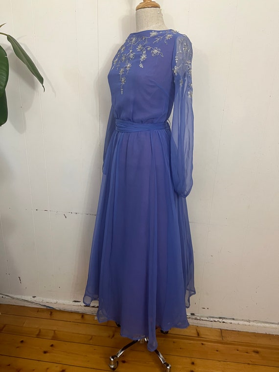 1960s Van Roth periwinkle silver embroidered dress tr… - Gem