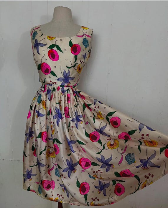 1960s fine floral silk bright colours - Gem