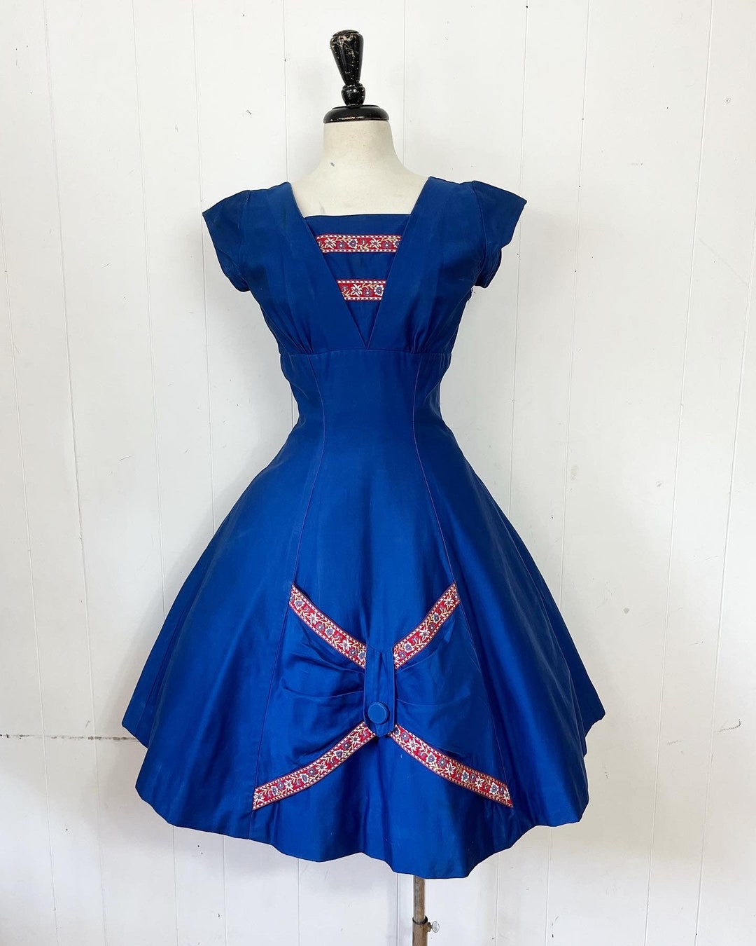 1950s Cobalt Fit and Flare Bow Detail Dress - Etsy