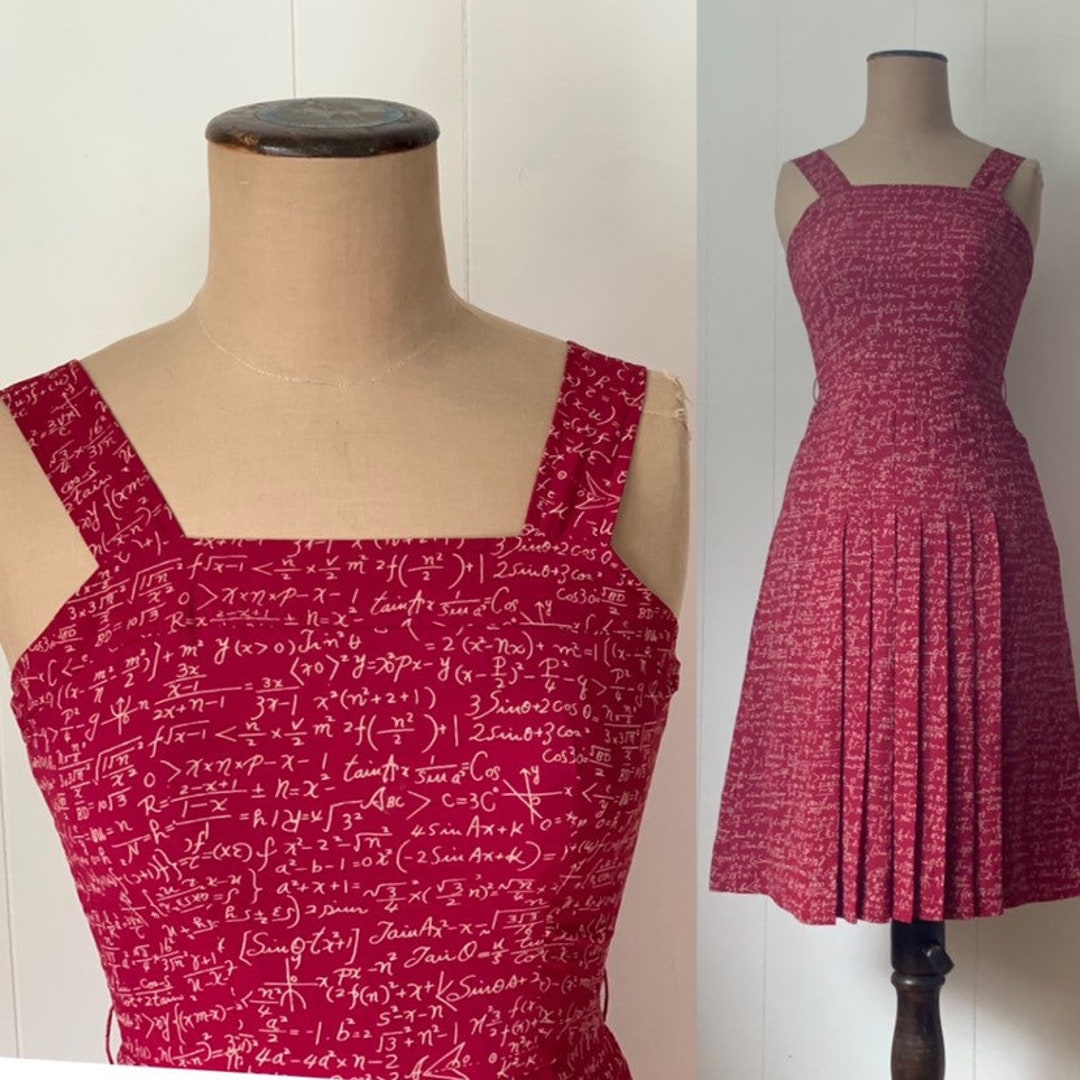 1960s Novelty Print Maths Dress With Pleats - Etsy