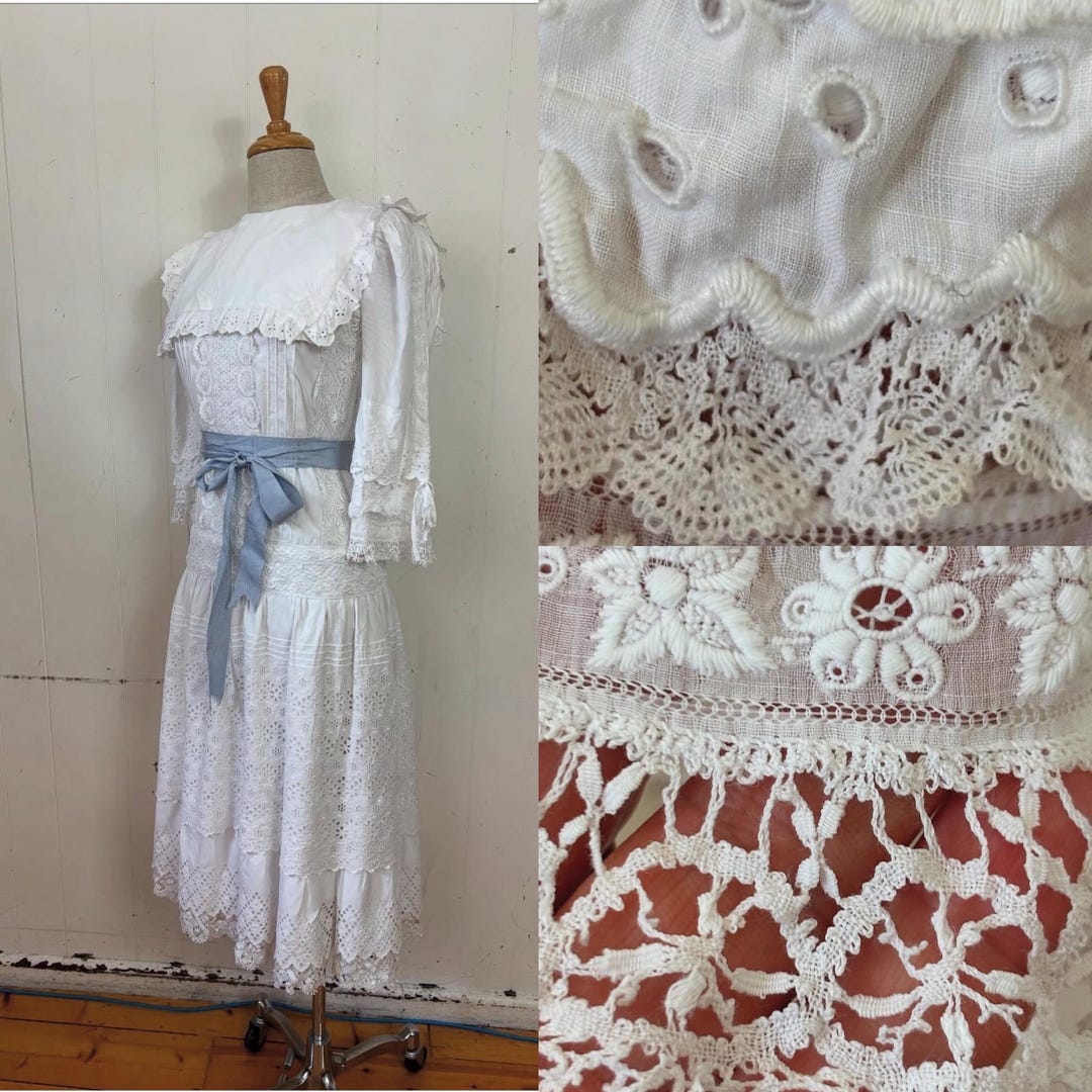 EDWARDIAN Style Dress Made With ANTIQUE HANDEMBROIDERED Textiles - Etsy UK