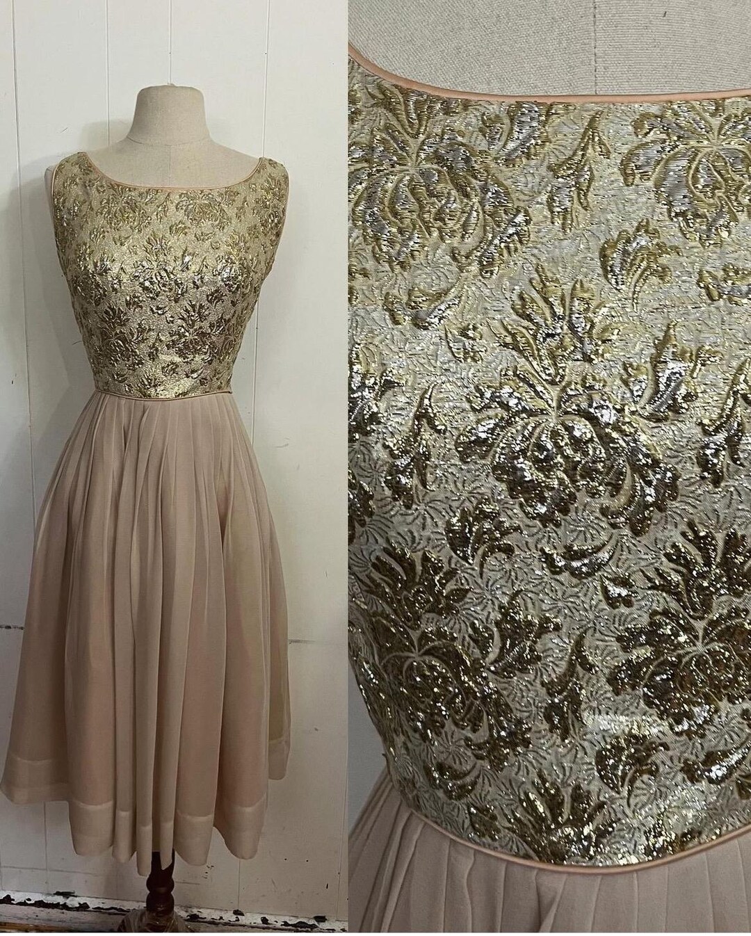 1950s Gold Brocade & Silk Chiffon Cocktail Frock Evening Gown - Etsy