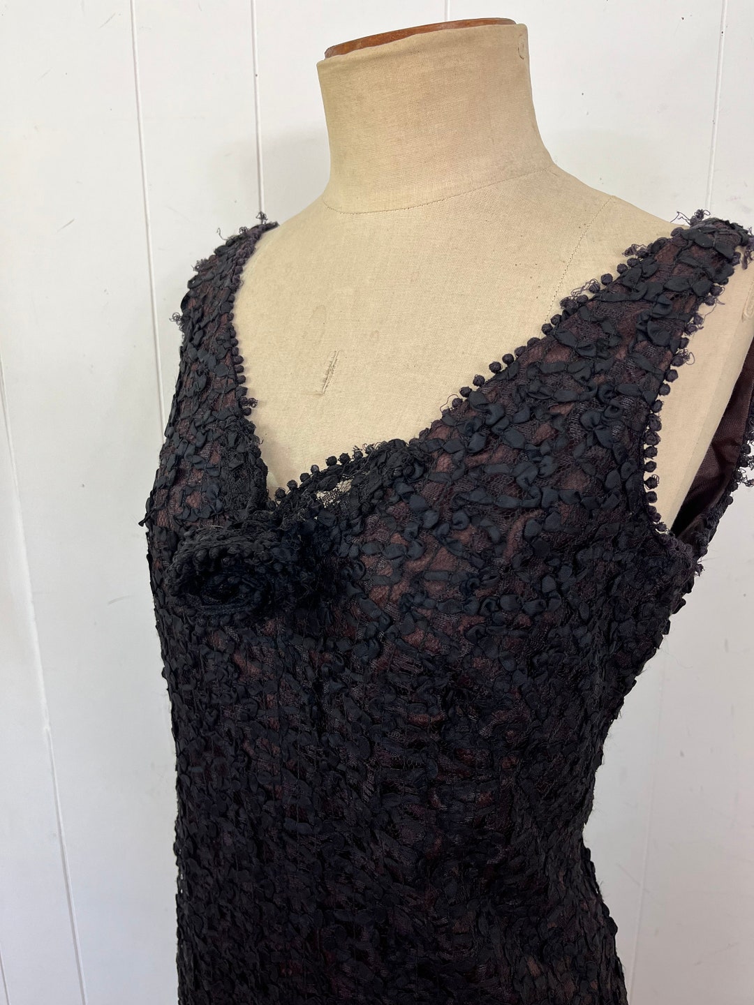 1960s Ribbon Lace Trapeze Dress 3D Rose Detail - Etsy