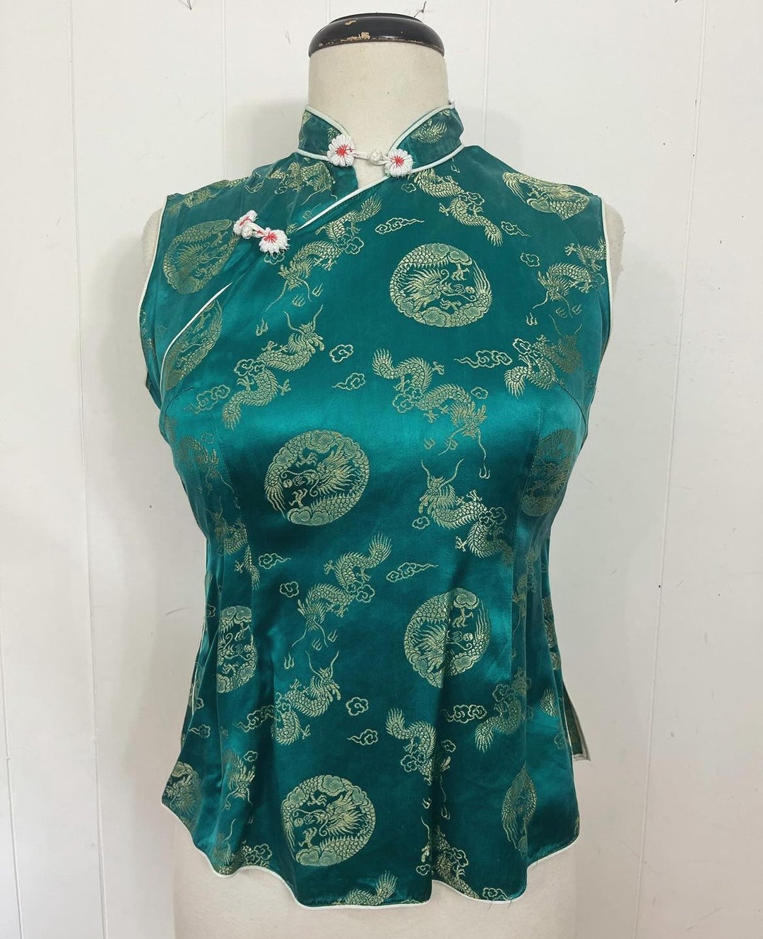 1950s Silk Satin Qipao / Cheongsam Blouse Dragon Motif True Vintage - Etsy