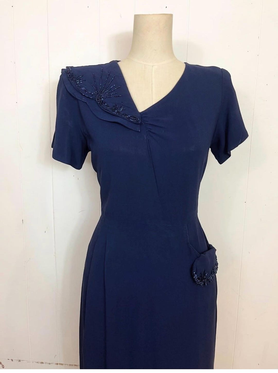 1940s ASYMMETRIC Beaded Prussian Blue Dress With Pocket - Etsy UK