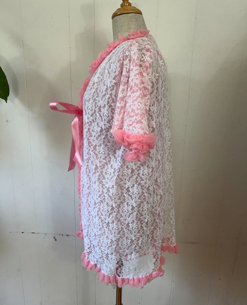 1960s Pink & White Lace Housecoat Coat Robe - Etsy
