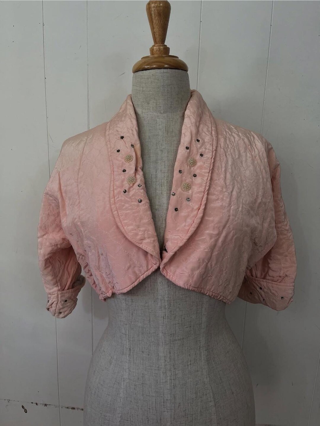1940s Rhinestone Studded Quilted Peach Bolero - Etsy