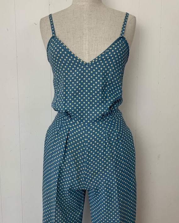 1980s polka dot disco jumpsuit with peekaboo back and… - Gem