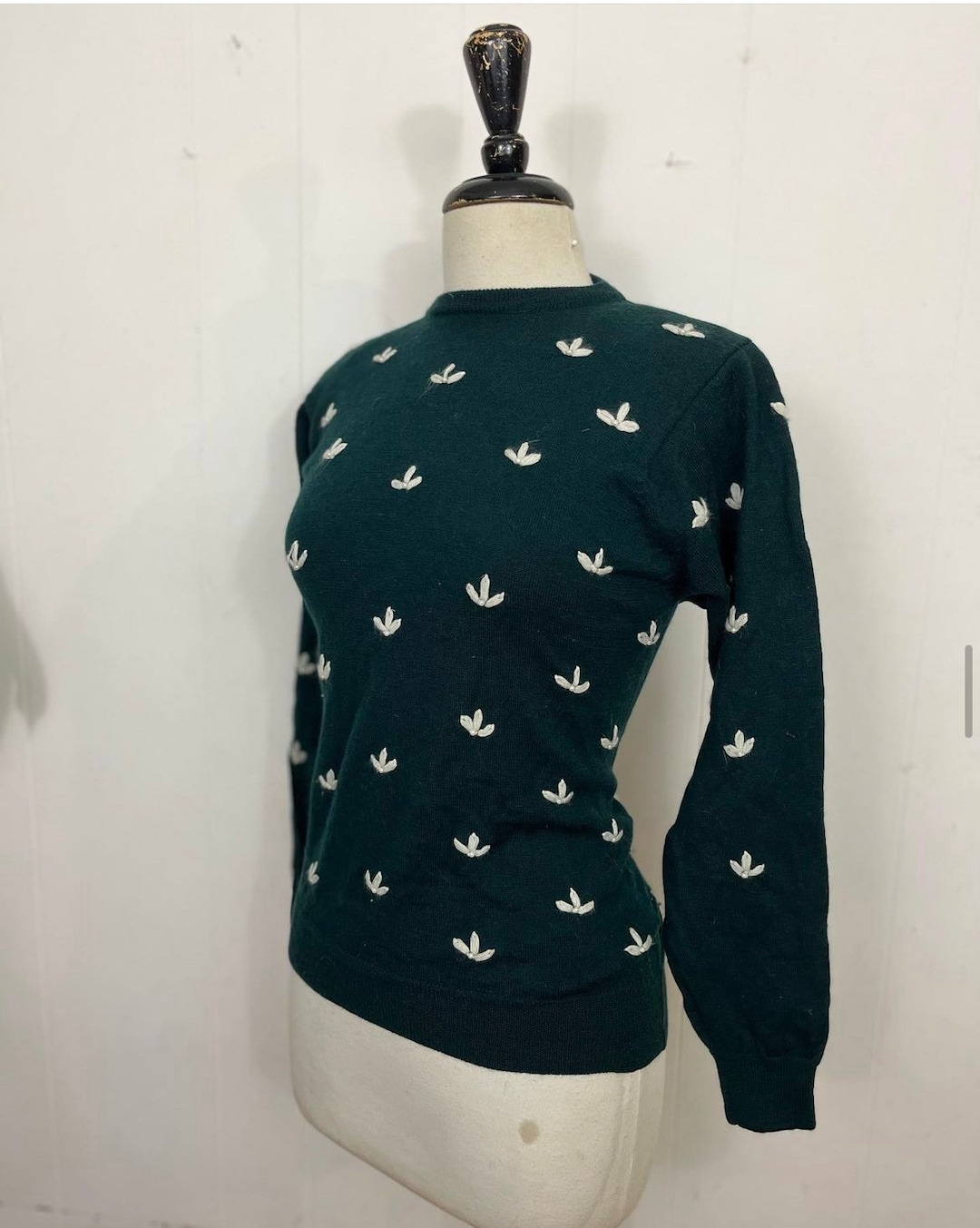 French 80s Green Embroidered Peekaboo Sweater - Etsy