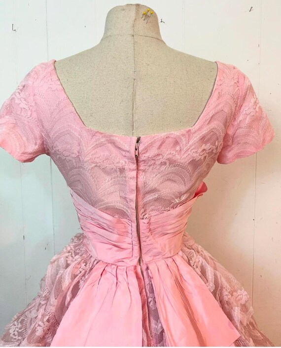 1950s pink lace prom dress fit and flare romantic - Gem