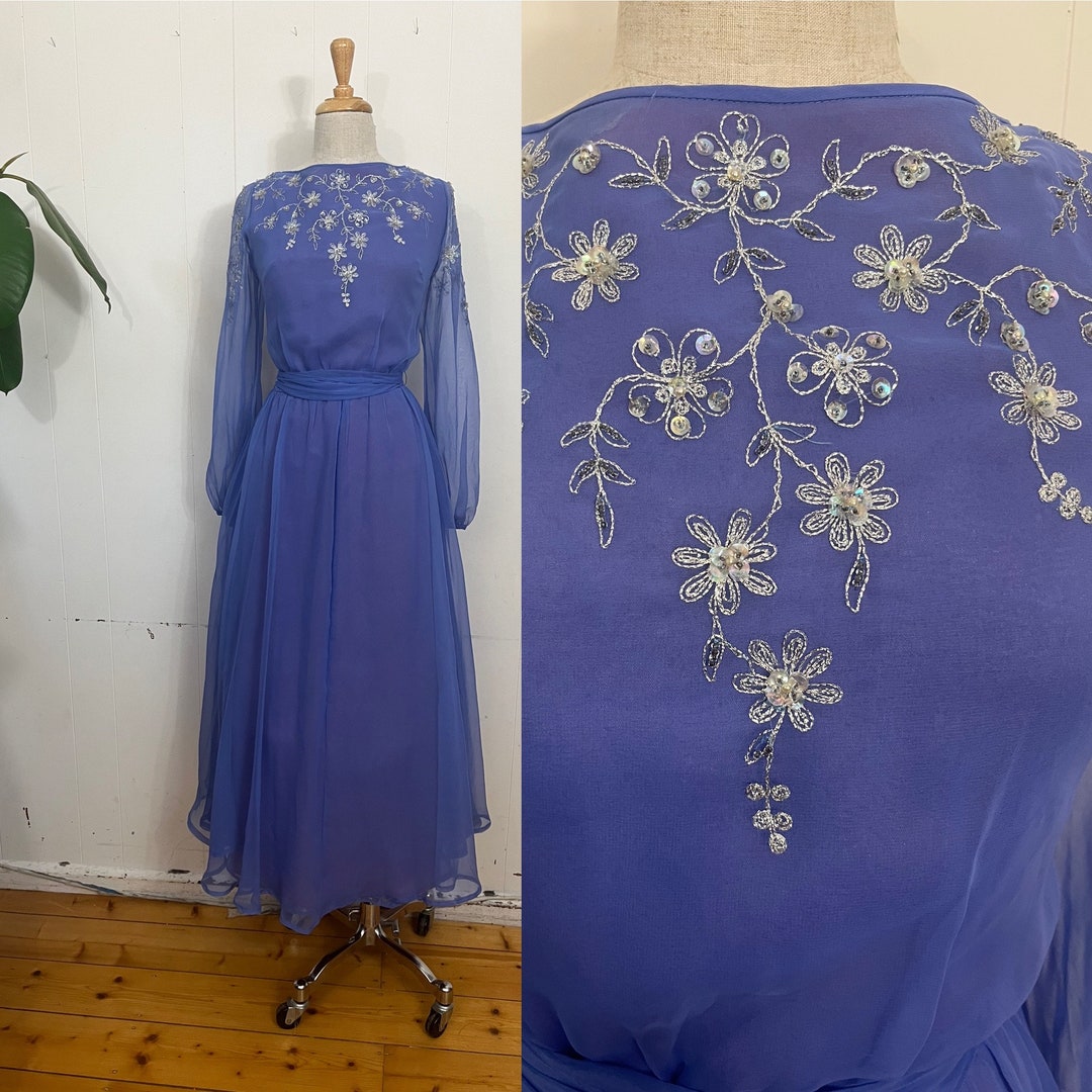 1960s Van Roth Periwinkle Silver Embroidered Dress True Vintage - Etsy