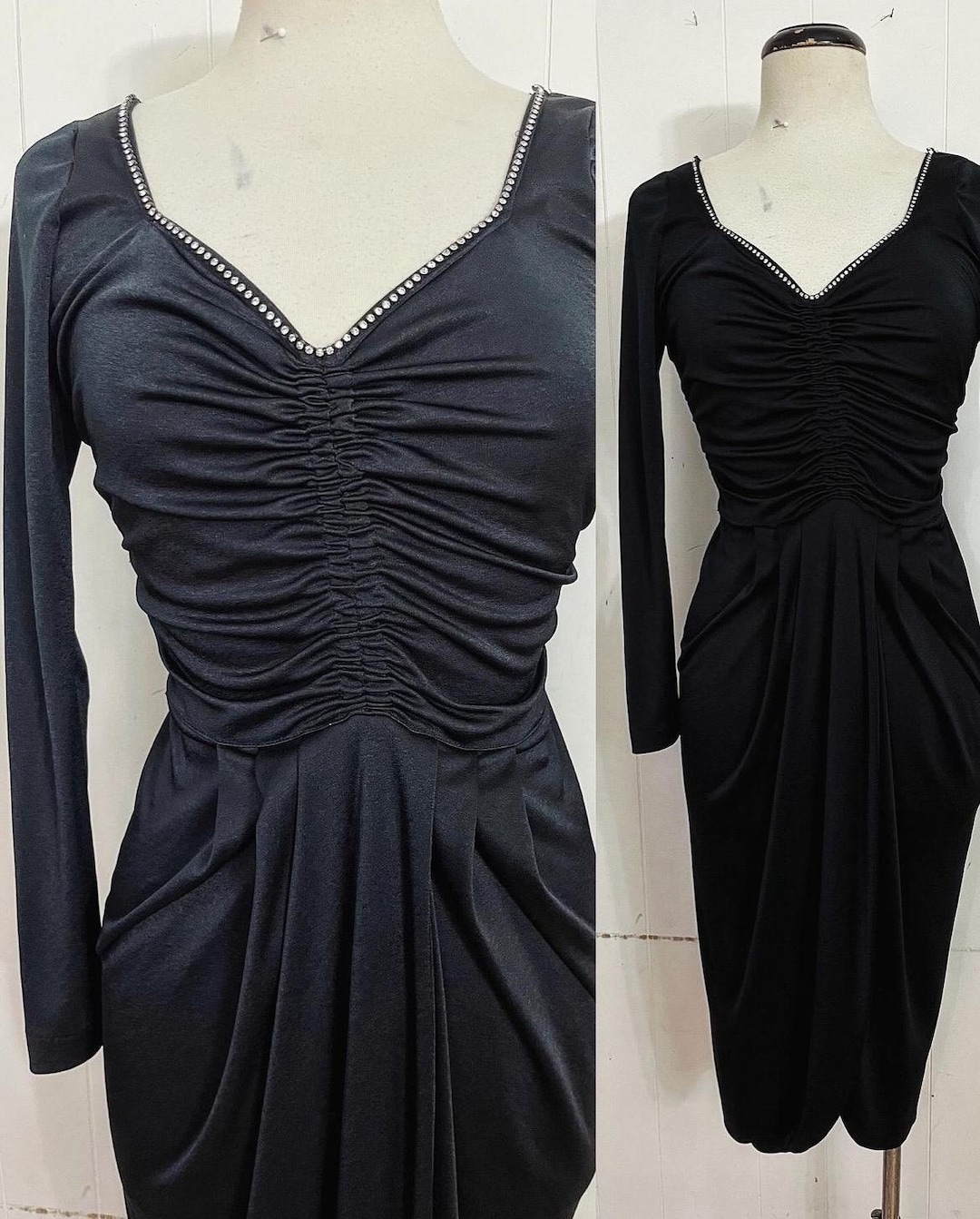 1970s Rushed Disco Party Dress Saturday Night Fever Style Diamontes ...