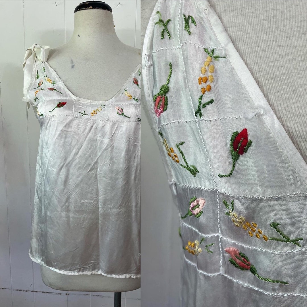 1990s Hand Embroidered Silk Singlet Blouse - Etsy