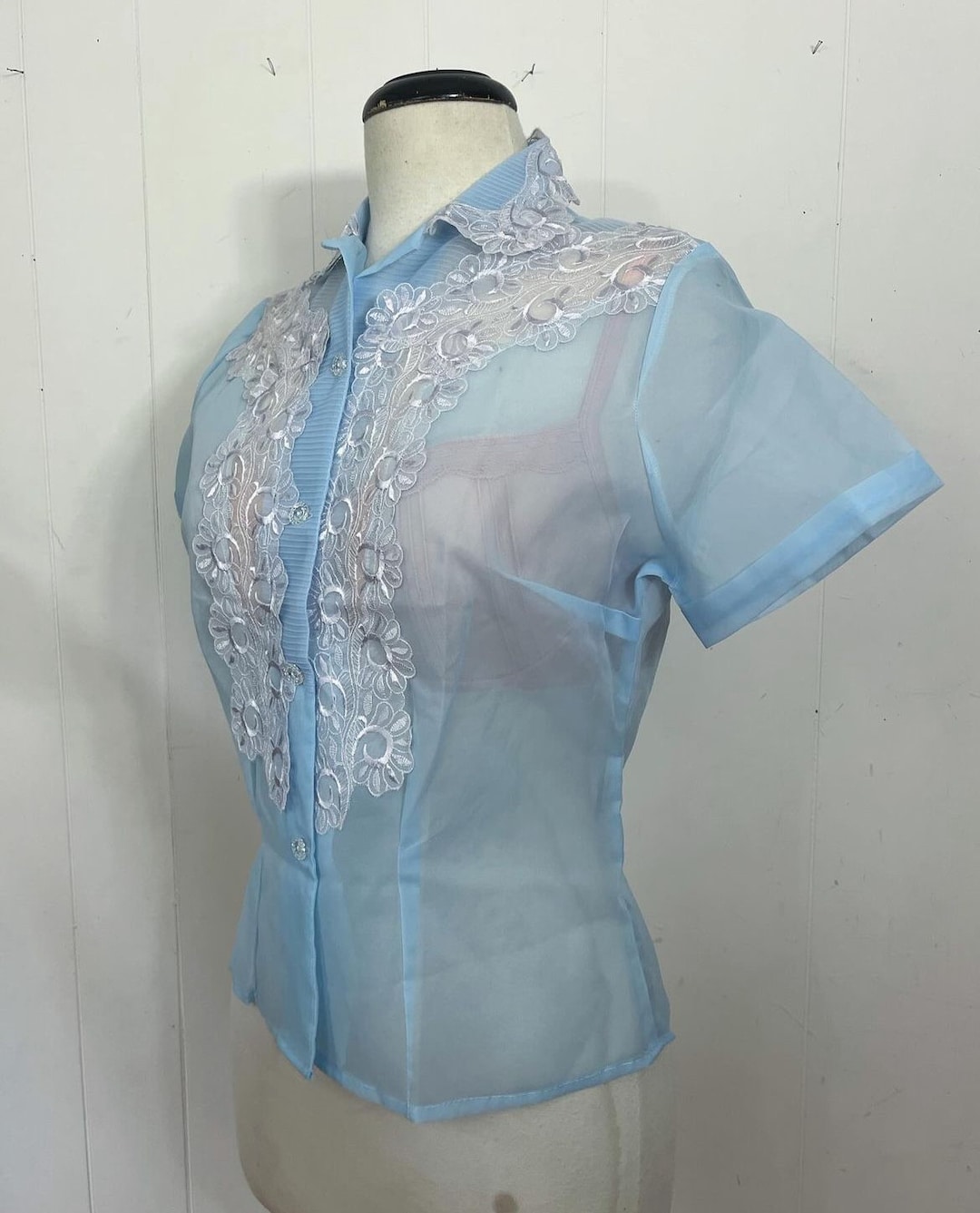 1950s See Through Blue Lace Appliqué Blouse Deadstock With Tags True ...