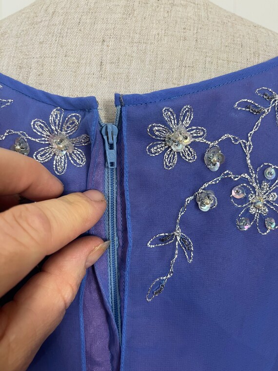 1960s Van Roth periwinkle silver embroidered dress tr… - Gem