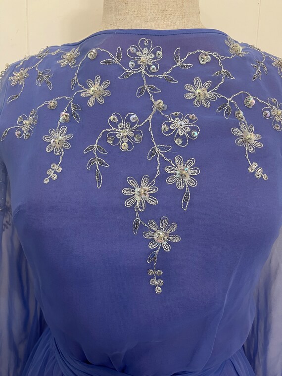1960s Van Roth periwinkle silver embroidered dress tr… - Gem
