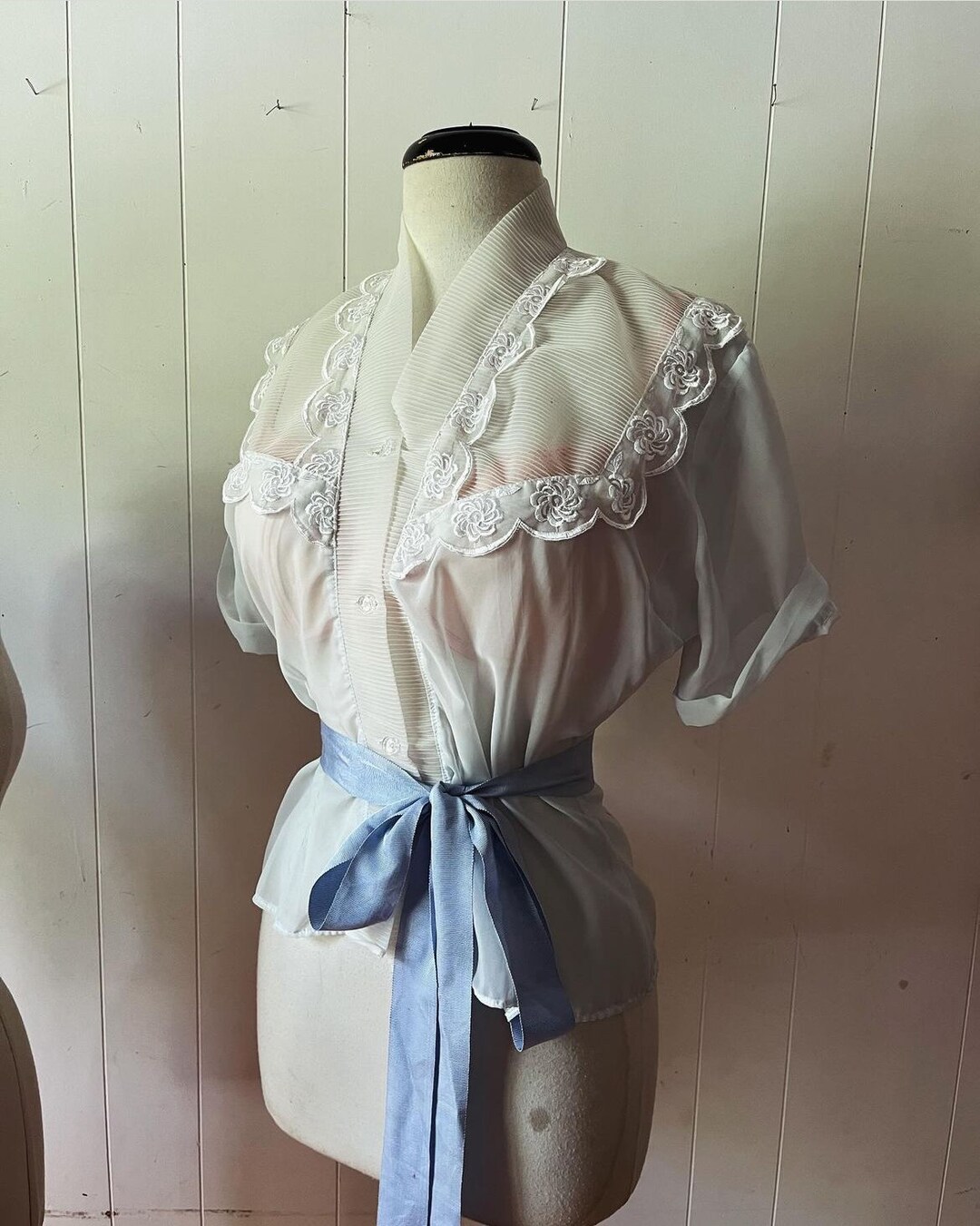 1950s Pale Blue Sheer Lace Blouse - Etsy