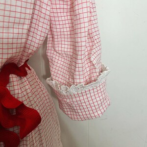 XL/ XXL 1940s Woven Cotton Check Pattern Red and White Robe Housecoat ...