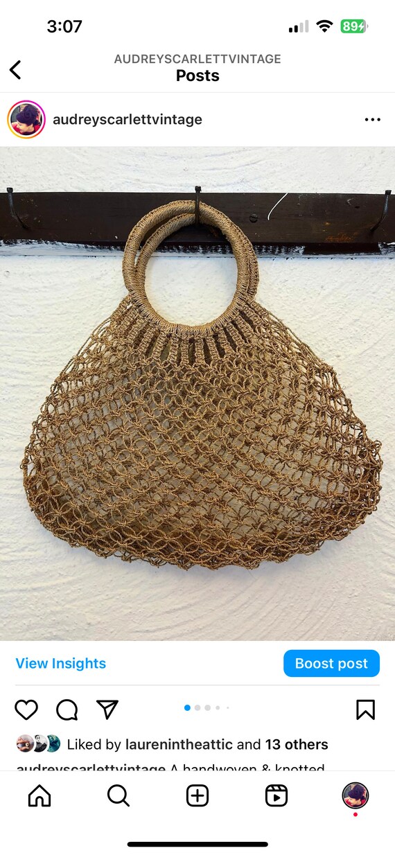 1960s hand knotted string shopping bag - Gem