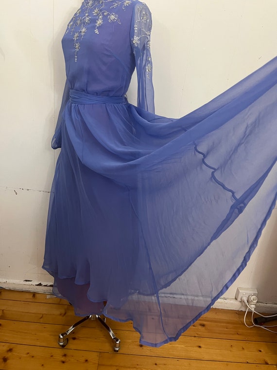 1960s Van Roth periwinkle silver embroidered dress tr… - Gem