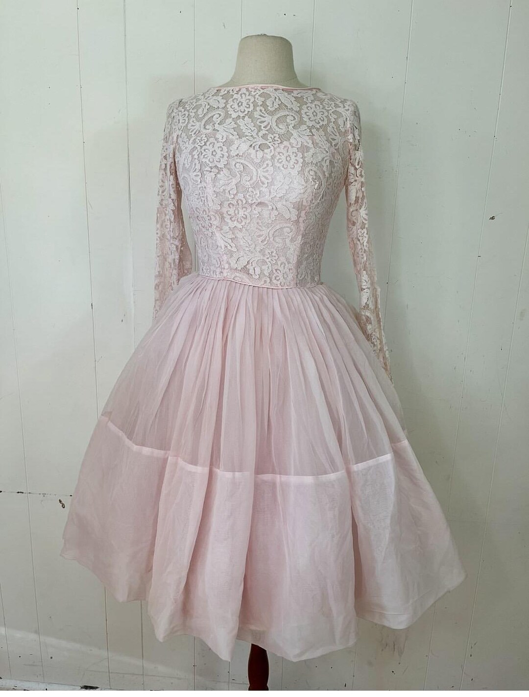 1950s Lace & Chiffon Fit and Flare Frock Romantic Dress - Etsy