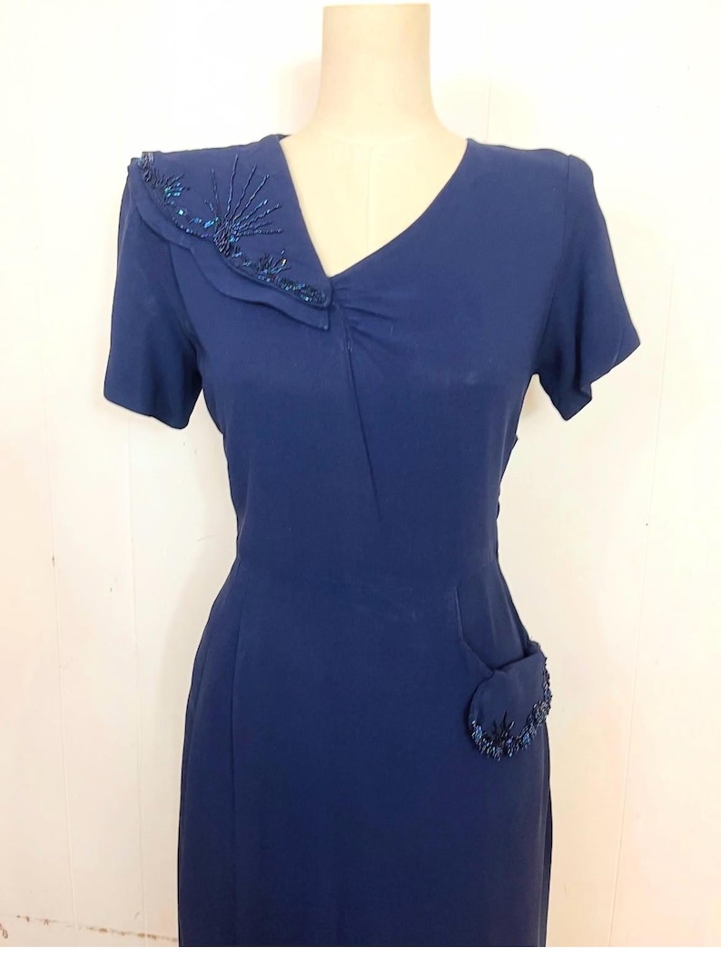 1940s ASYMMETRIC Beaded Prussian Blue Dress With Pocket - Etsy