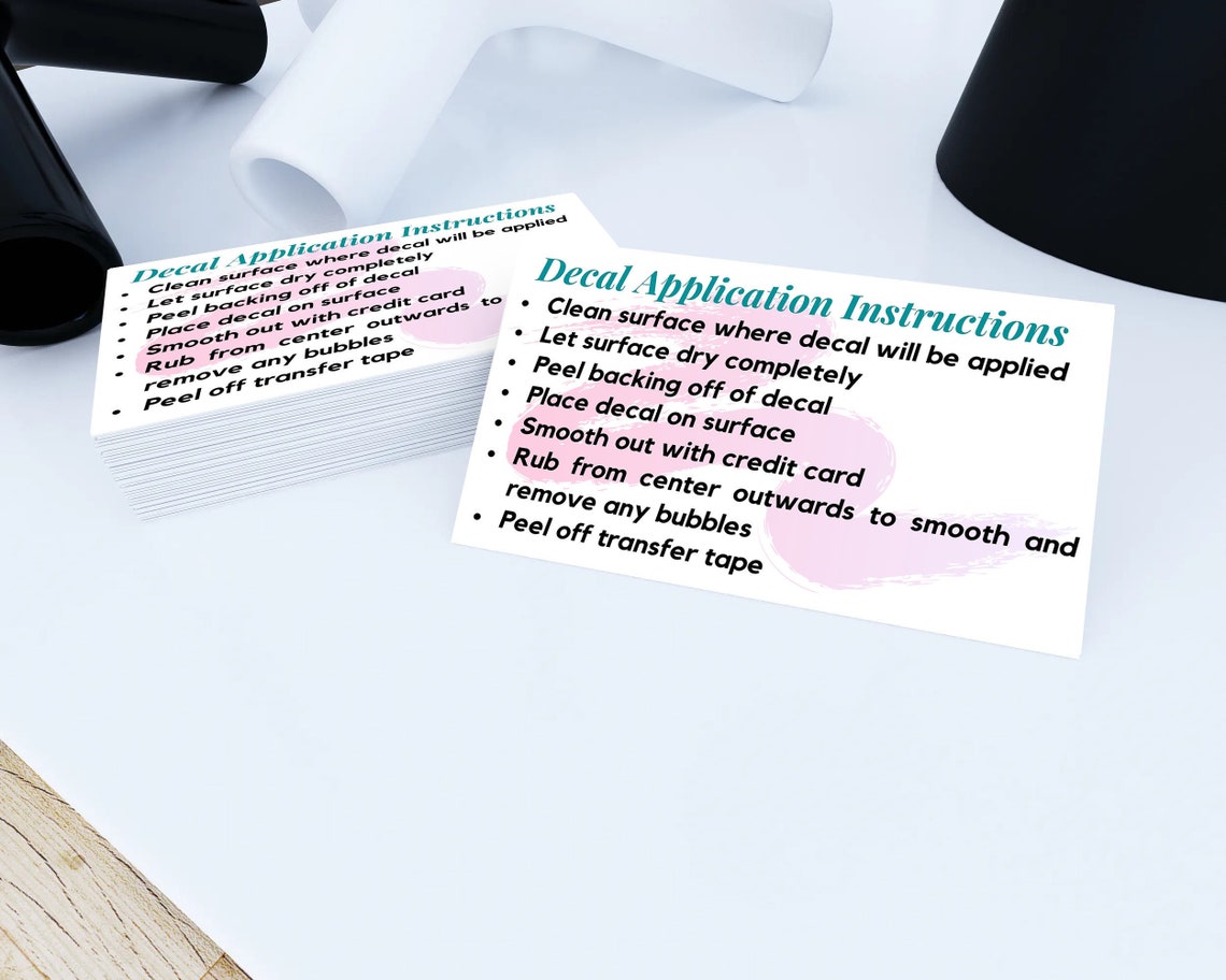 Printable Decal Application Instructions Cards Decal Tips | Etsy