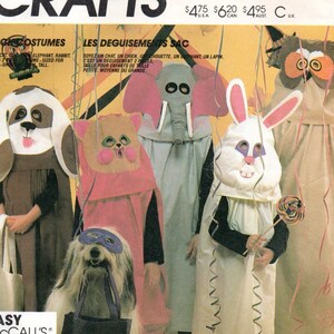 Childs Cat, Dog, Owl, Elephant, Rabbit Sack Costumes Pattern Mccall's ...