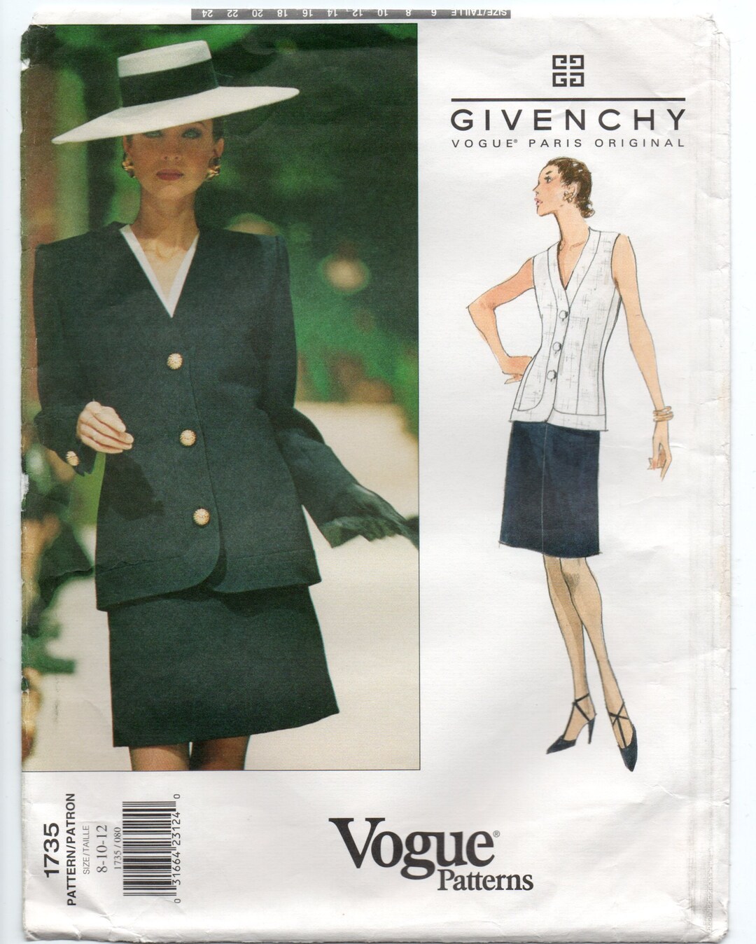 Givenchy Vogue 1735 Paris Jacket, Top, Skirt Vintage 90's Pattern Size ...