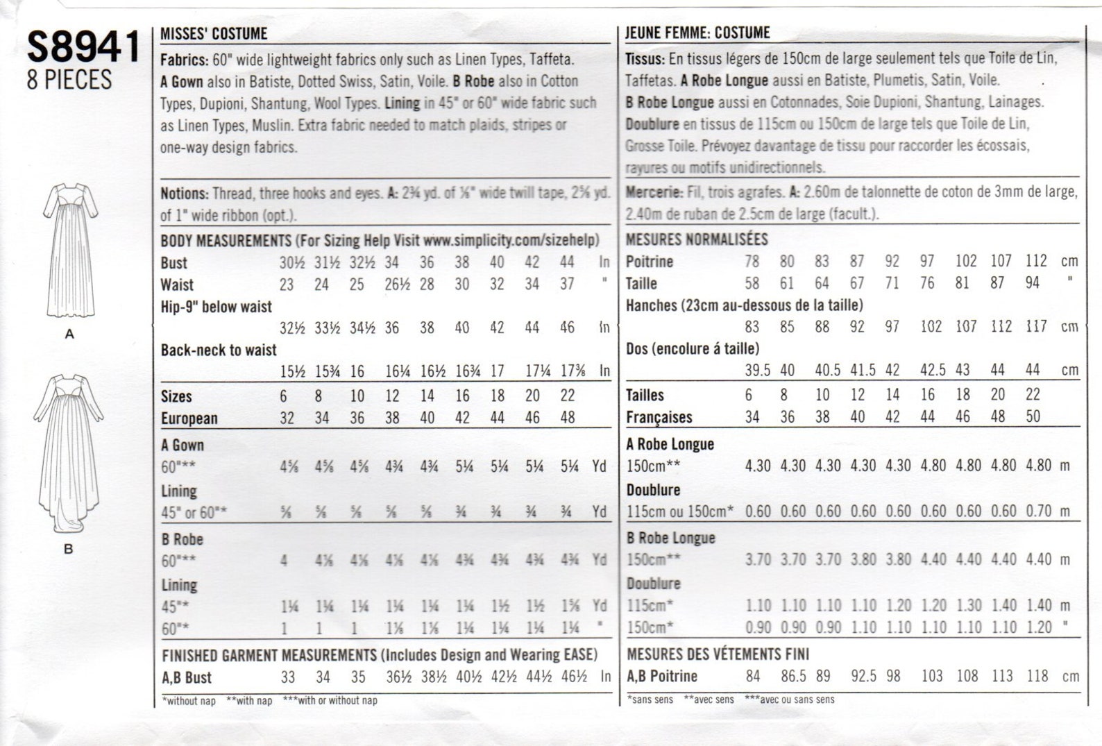 Jane Austen Style Empire Regency Gown, Robe Simplicity 8941 Pattern ...